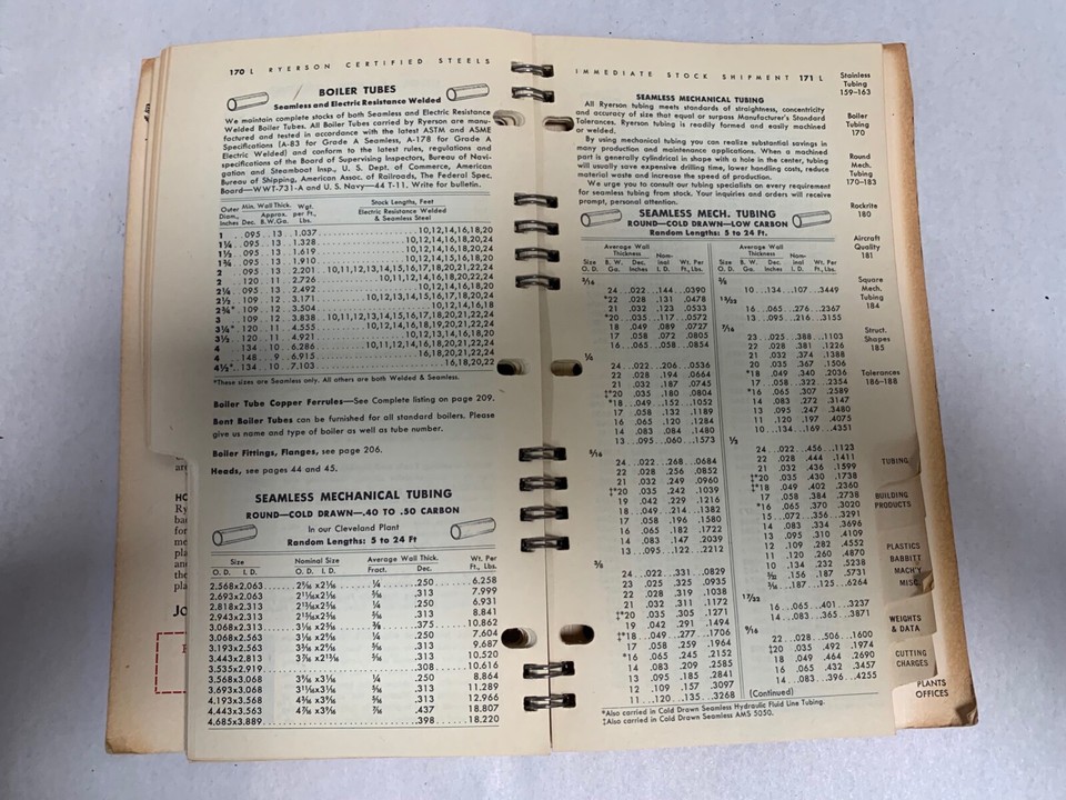 Vtg Antique 1955 1956 Ryerson Steel Stock List & Reference Book Booklet ...