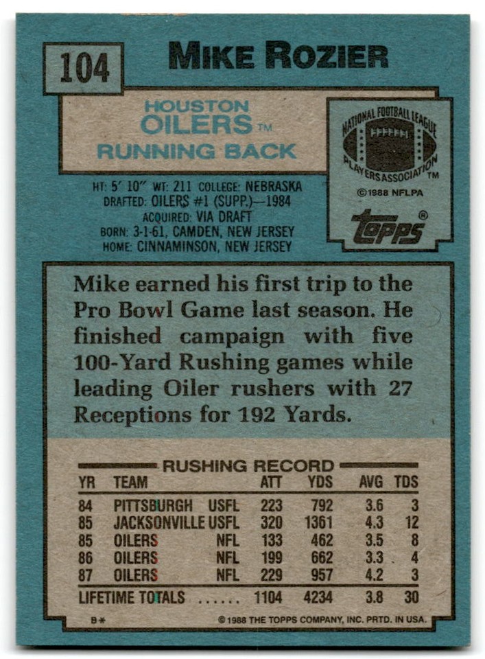 1988 Topps #104 Mike Rozier Houston Oilers | eBay