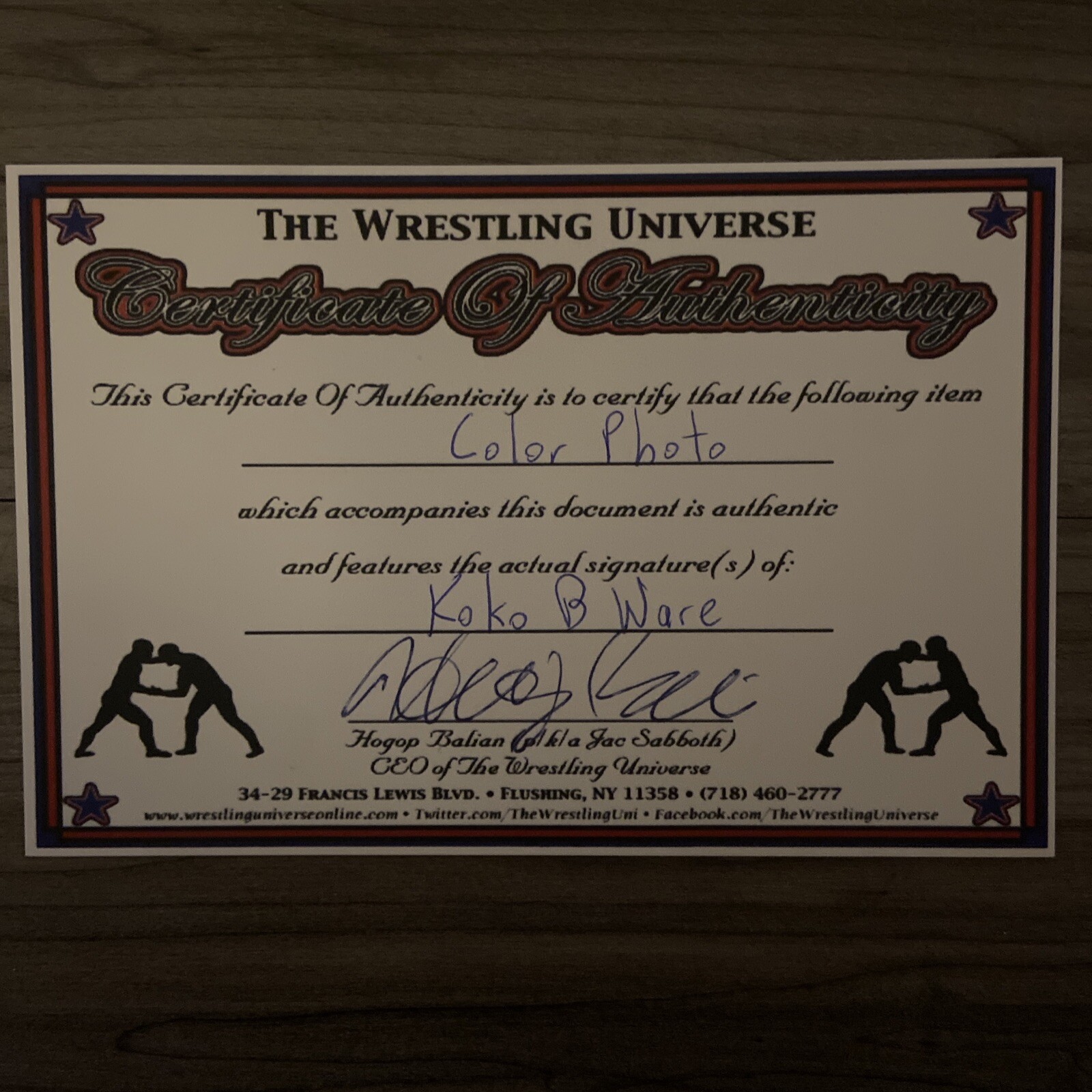 Koko B Ware Signed 8x10 WWF Wrestling Promo Photo Wrestler WWE Legend ...