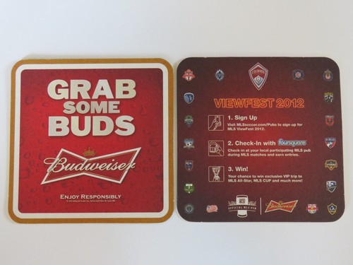 Beer Coaster ~ BUDWEISER "Grab Some Buds" 2012 Viewfest MLS Hockey NHL ...