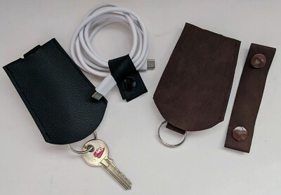 Key Fob / Holder & Cable Tidy Set - Faux Leather - Handmade | eBay UK
