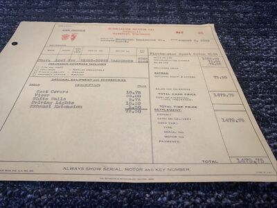 Vtg 1947 Chevrolet New Auto Dealer Sales Receipt Car Dealership Invoice ...