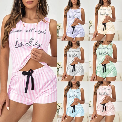 Womens Pyjamas Cotton Vest Shorts Set Sleepwear Underwear Nightwear ...