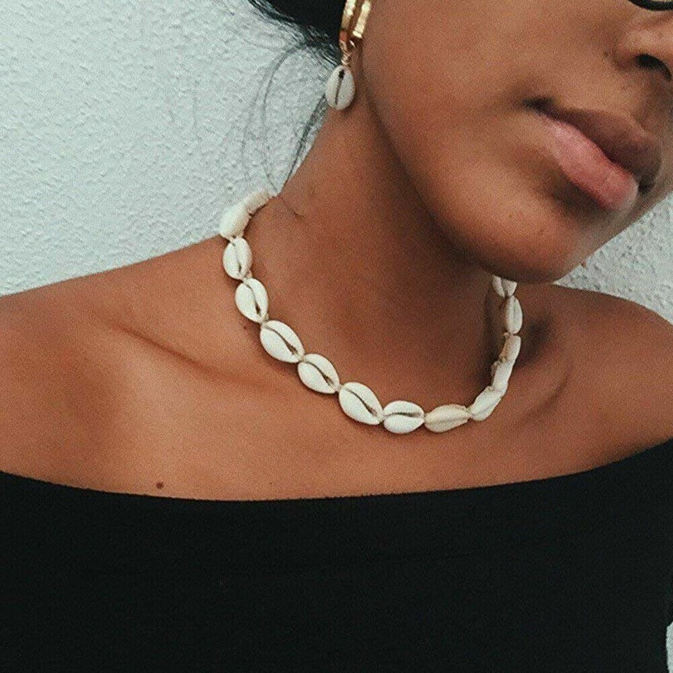Natural Cowrie Shells Choker Necklace Surfer Beach Conch Puka Sea ...