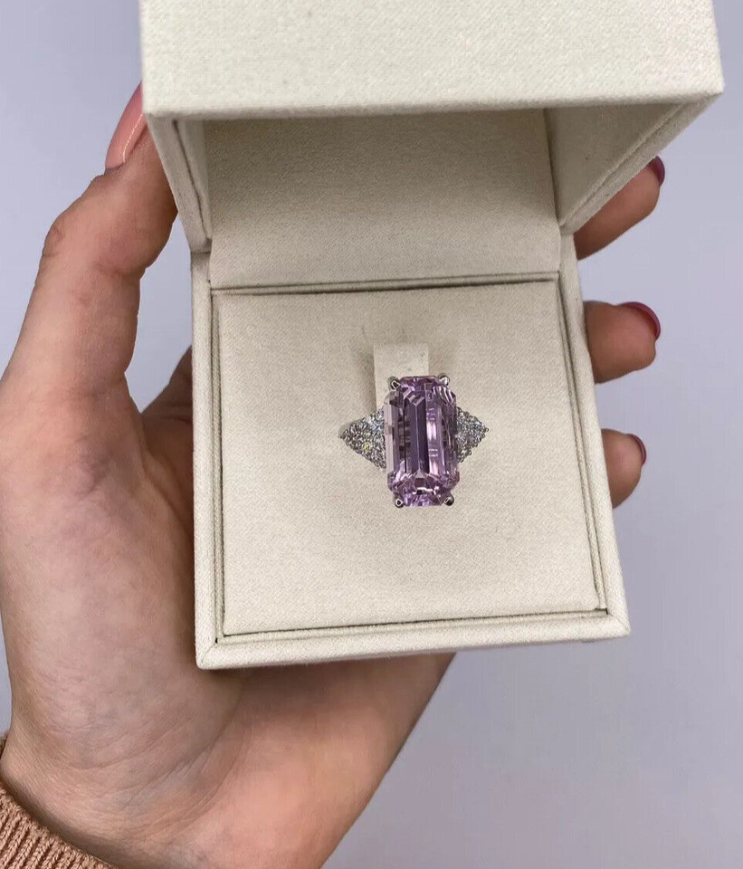 Bague en or Blanc 18kt. Avec Diamants Naturels Et Kunzite Naturel Ct ...