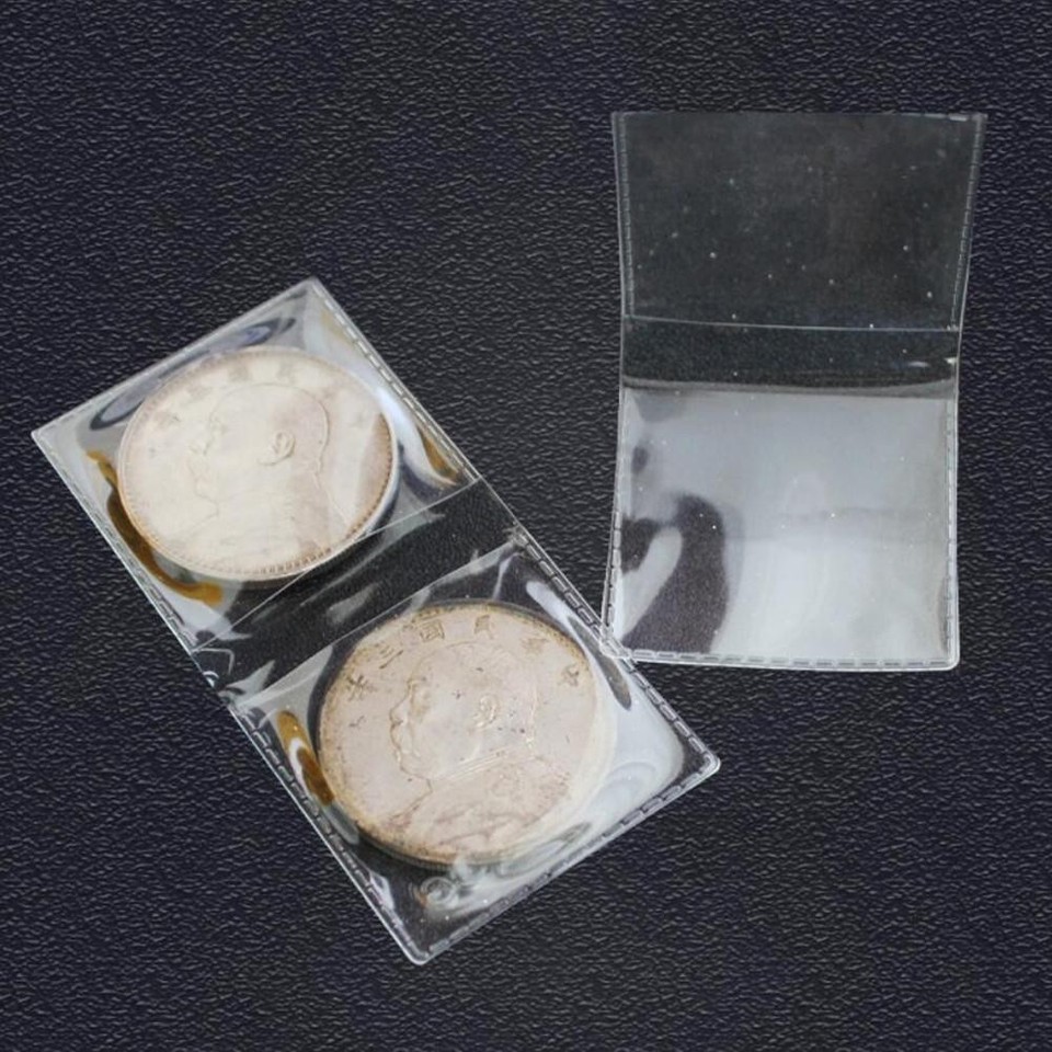 100Pcs Double Pocket Plastic PVC Vinyl Coin Flips Storage Display Bag ...
