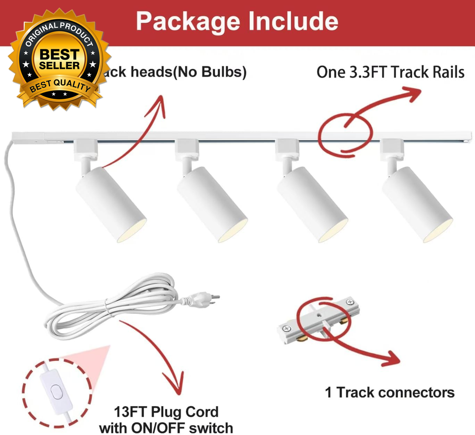 Plug in Track Lighting with Power Cord 4Light GU10 Track Lighting Kit ...