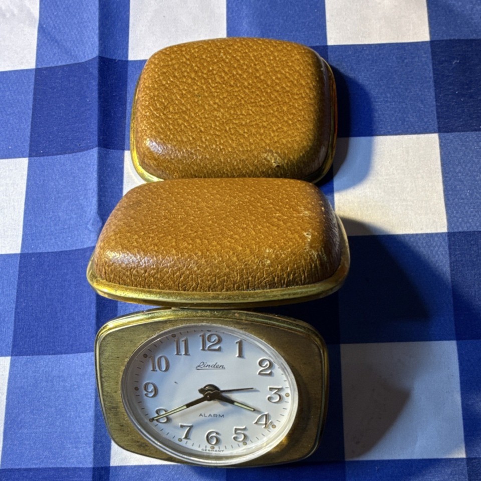 Linden Mechanical Wind Up Travel Alarm Clock Brown Gold Analog with ...