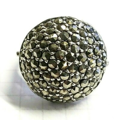 (SIZE 7) MARCASITE STONES DOME RING Semi-Circle Shape .925 STERLING ...