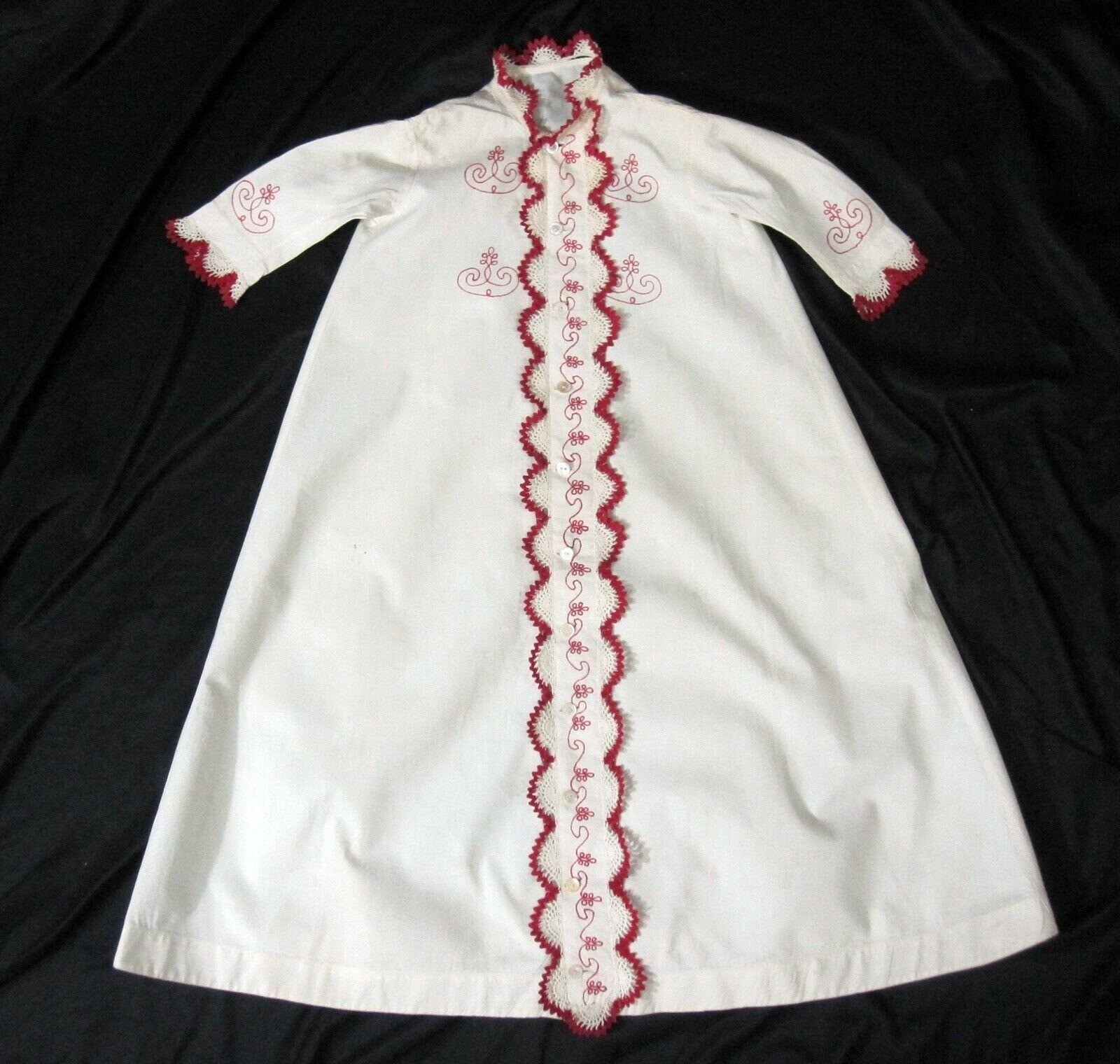 Antique Baby Dressing Christening Gown Red Embroidery… - Gem