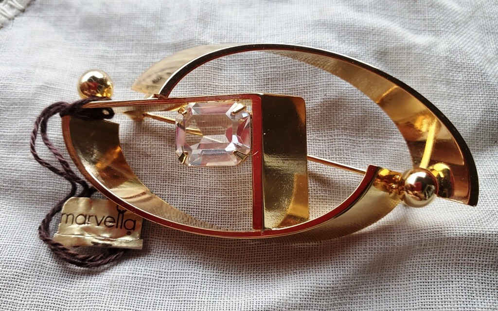Vintage Marvella Goldtone and Crystal Pin - Modernist Design - NEW WITH ...