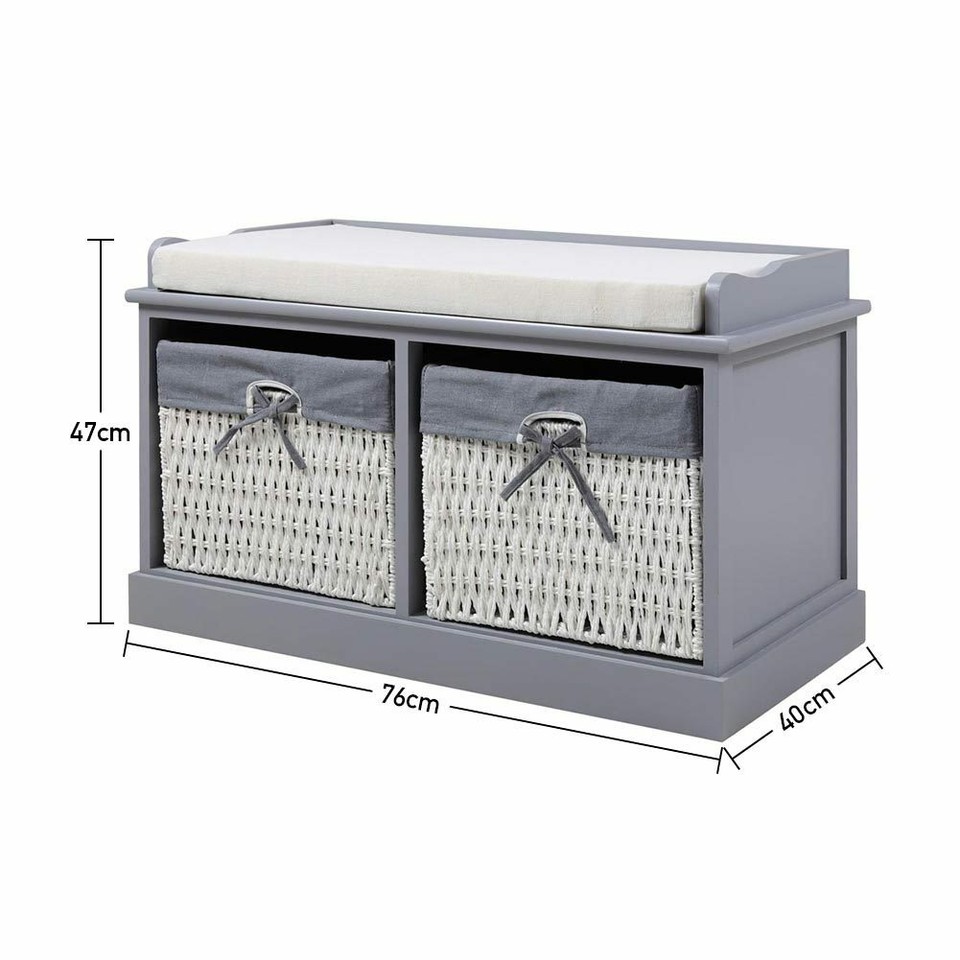 Cushion Padded Hallway Bench with Storage Rattan Baskets Bedroom Window ...