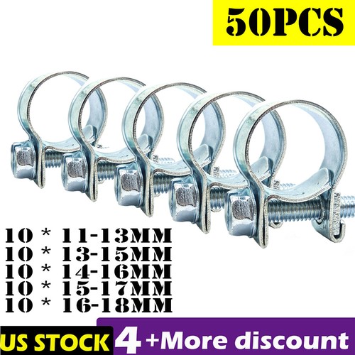 50Pcs 5 sizes Fuel Injection Gas Line Hose Clamps Clip Pipe Clamp Metal ...