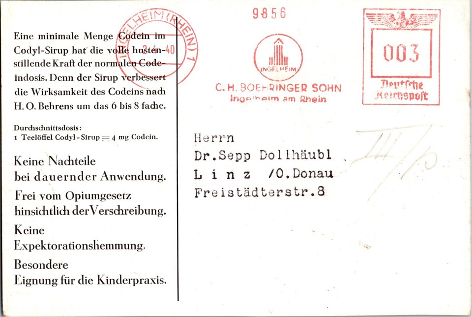 Mint Germany Advertising Picture Postcard Red Farmaceutical Label Cough ...