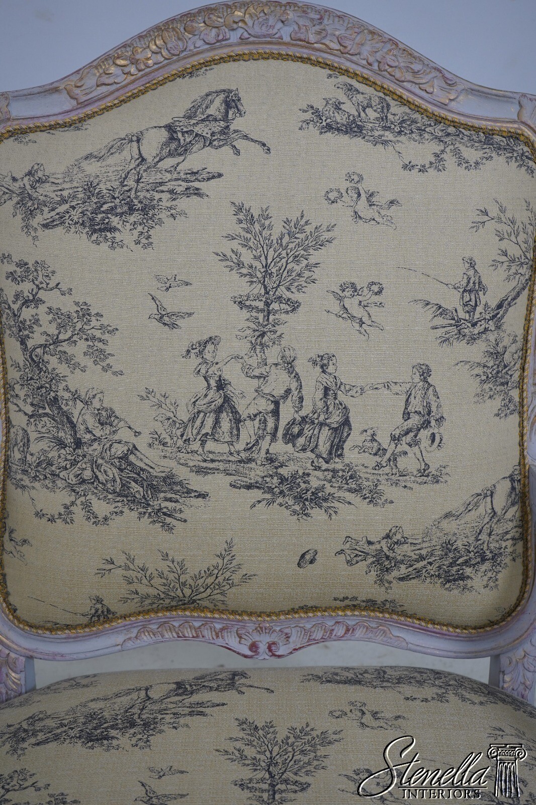 L40436EC: Pair Custom Paint Decorated French Louis XIV Style Arm Chairs ...