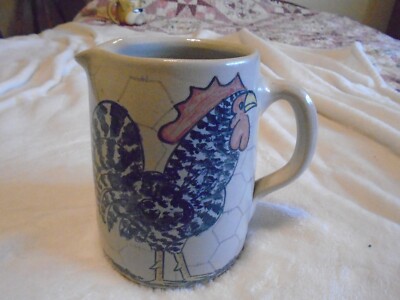 Country style chicken pitcher 6"x4" flawless heavy stoneware black/pink ...
