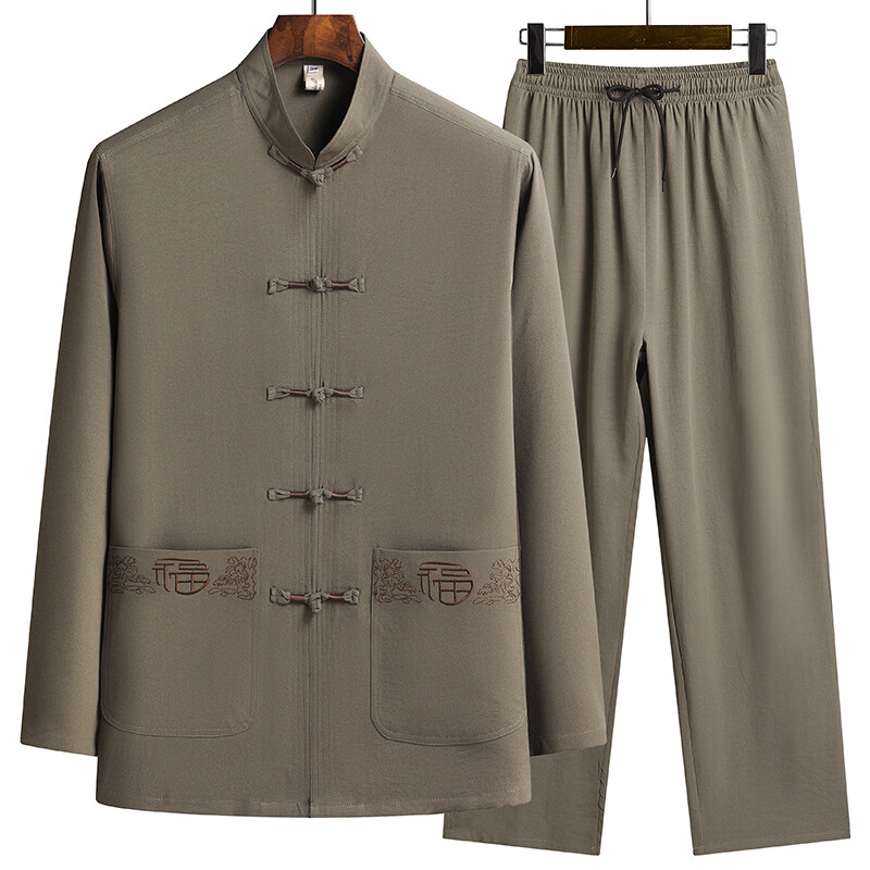 Mens Traditional Chinese Tang Suit Jacket Coat Pants Kung Fu Wingchun ...