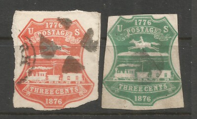 US 1876, used 3c red & 3c green Cut Square from Postal Stationery ...
