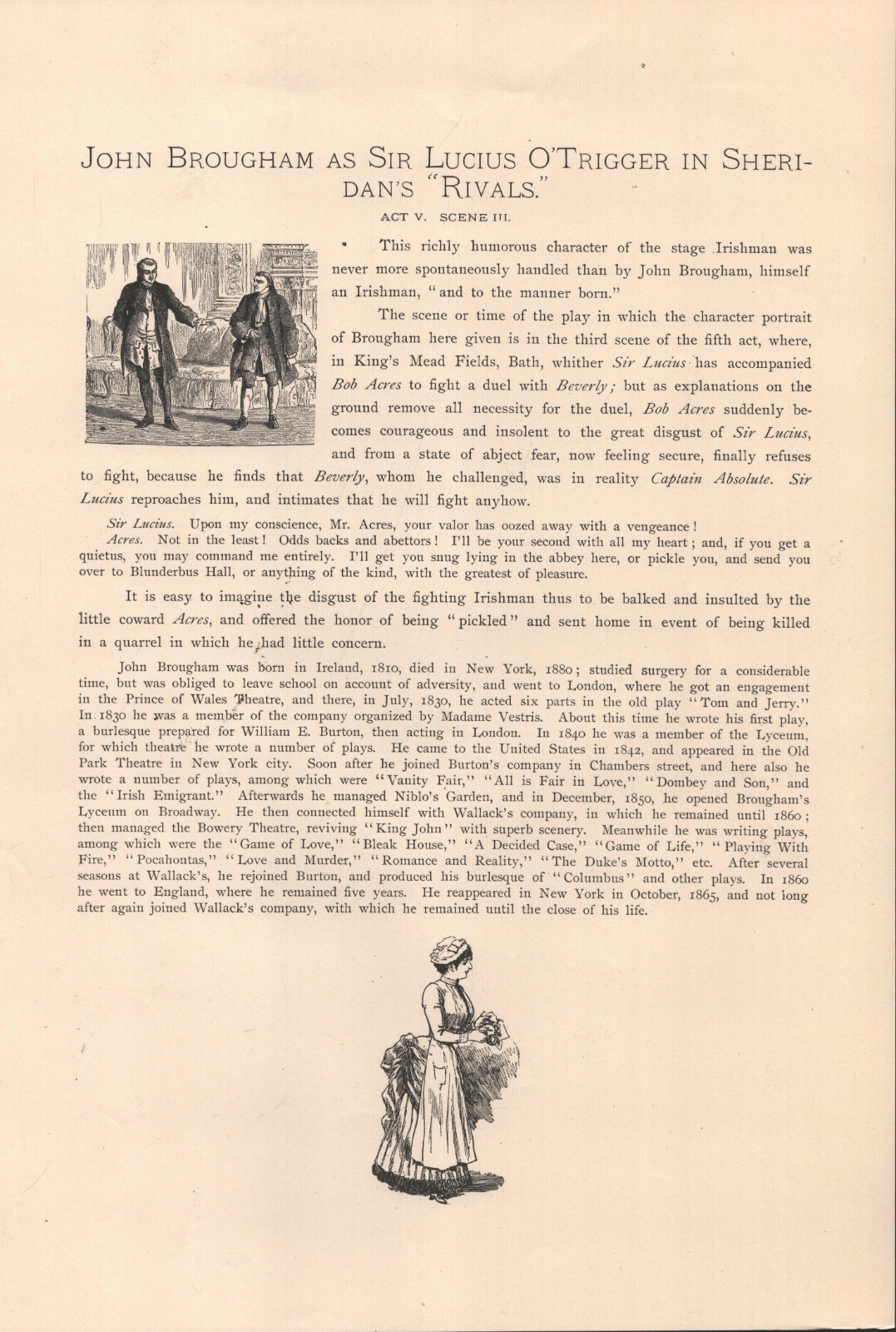 John Brougham as Sir Lucius O'Trigger in The Rivals - 1887 - Historical ...