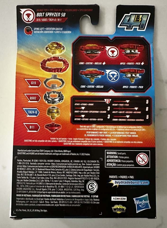 NEW Beyblade Burst QuadStrike Bolt Spryzen S8 Spinning Top Starter Pack ...