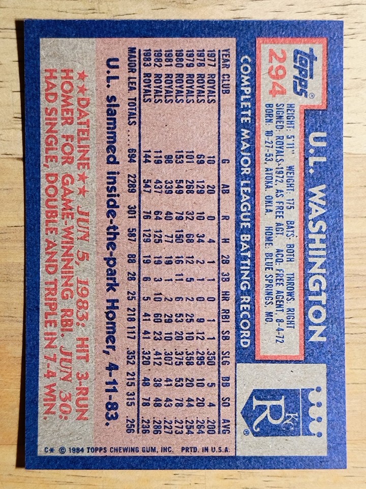 1984 Topps #294 U.L. Washington | eBay
