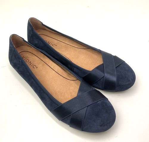 Vionic Women's Spark Maria Suede Leather Navy Blue Slip On Ballet Flat ...