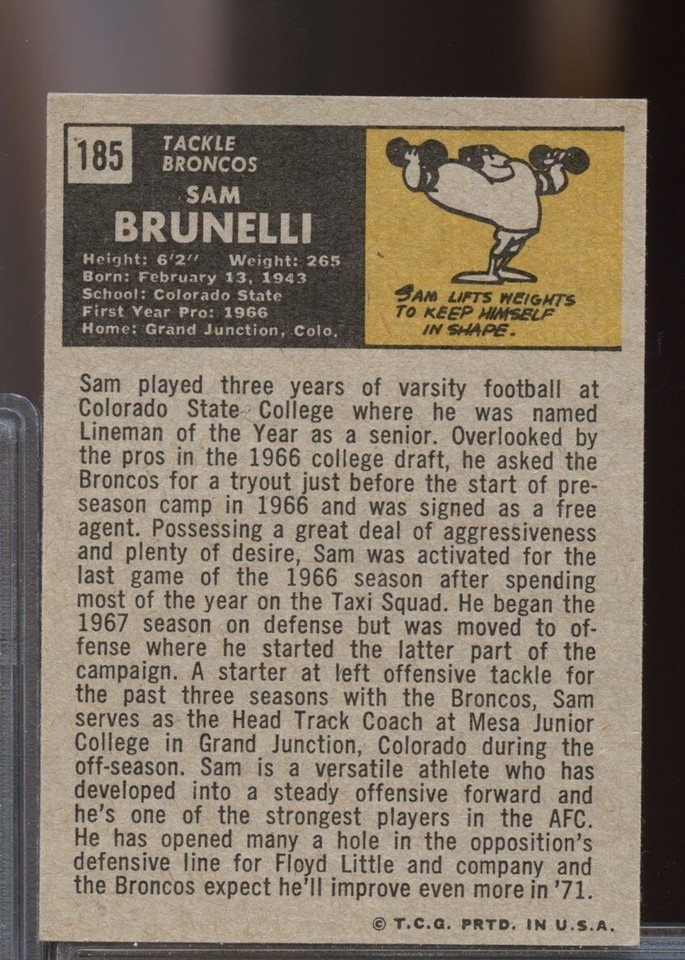 1971 Topps Football #185 Sam Brunelli | eBay