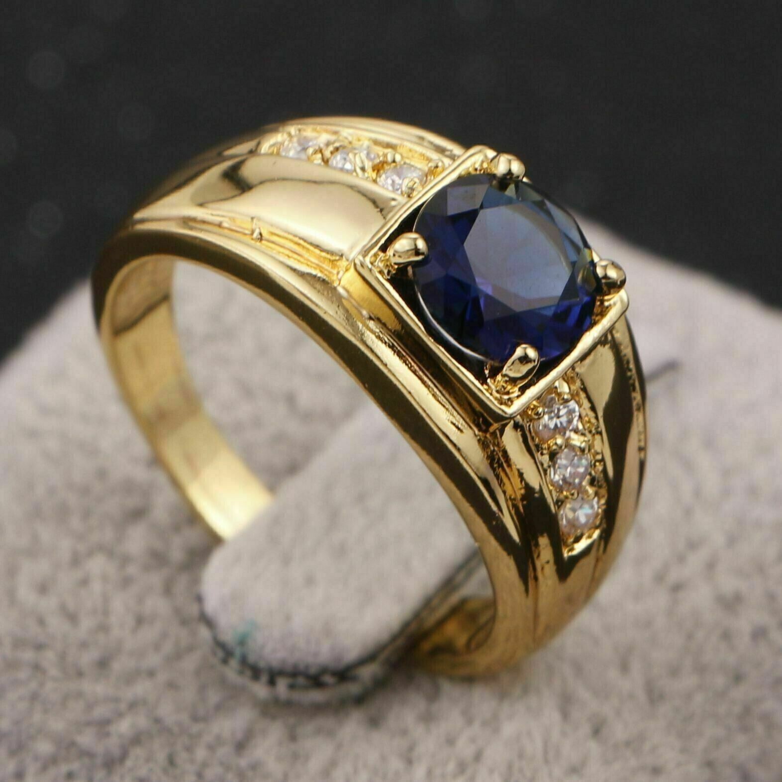 Certify 2.12Ct Natural Blue Sapphire & GH SI Diamond Men's Ring 14Kt ...