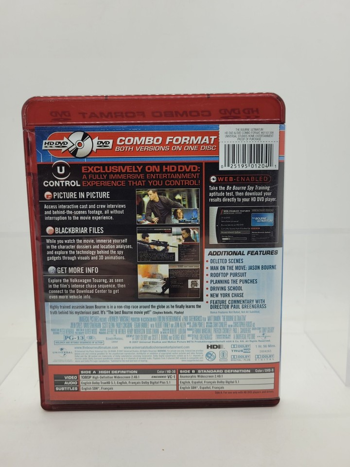 The Bourne Ultimatum Matt Damon HD DVD 2007 HD DVD/Hybrid 25195012041 ...