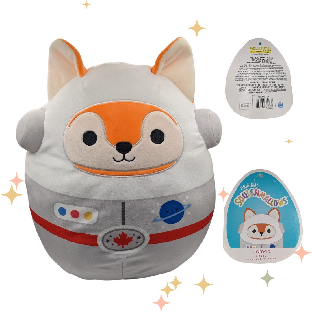 12" James the Astronaut Fox Squishmallow Canadian Exclusive RARE! New w ...