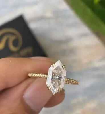 Twisted Band Solitaire Sterling Silver Moissanite Hexagon Shape Women's ...