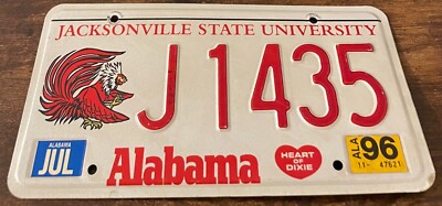 1996 Jacksonville State University Specialty License Plate Alabama ...
