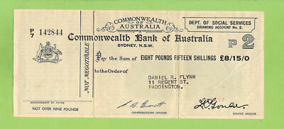 #D351. UNCASHED 1957 AUSTRALIAN SOCIAL SERVICES BANK CHEQUE / CHECK | eBay