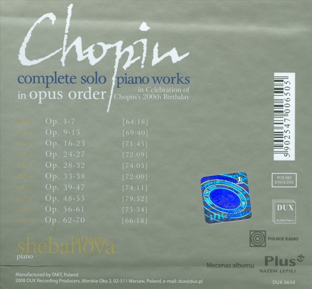 TATIANA SHEBANOVA CHOPIN: COMPLETE SOLO PIANO WORKS IN OPUS ORDER NEW CD 5902547006505| eBay
