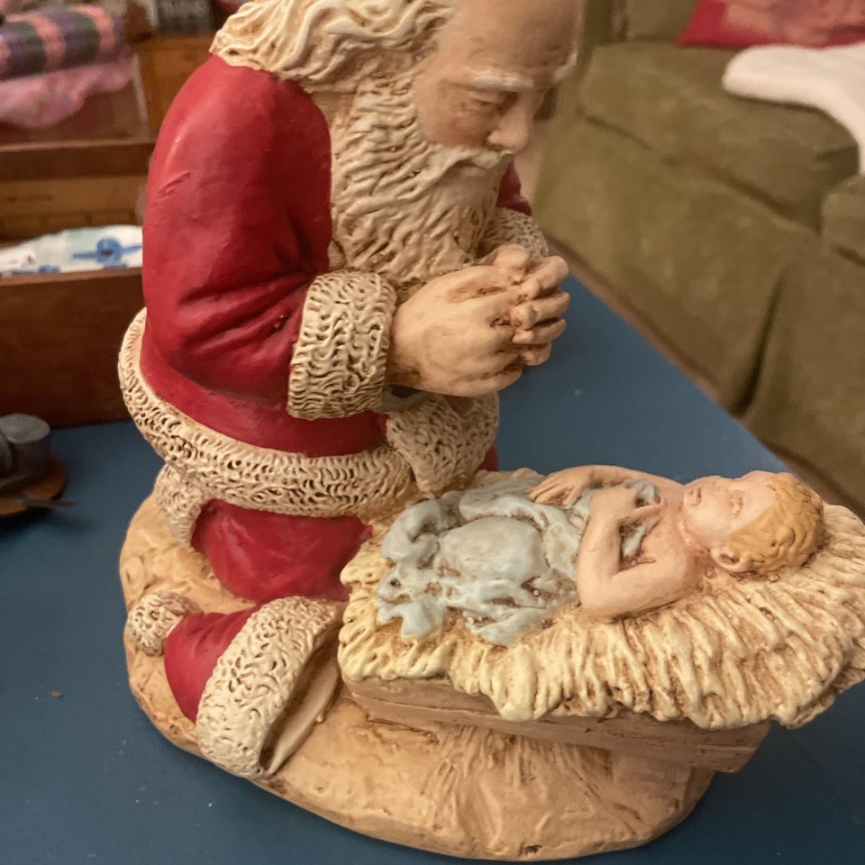 Rare Vtg 1976 RP GAUER Musical Kneeling Santa Claus Praying Over Baby ...