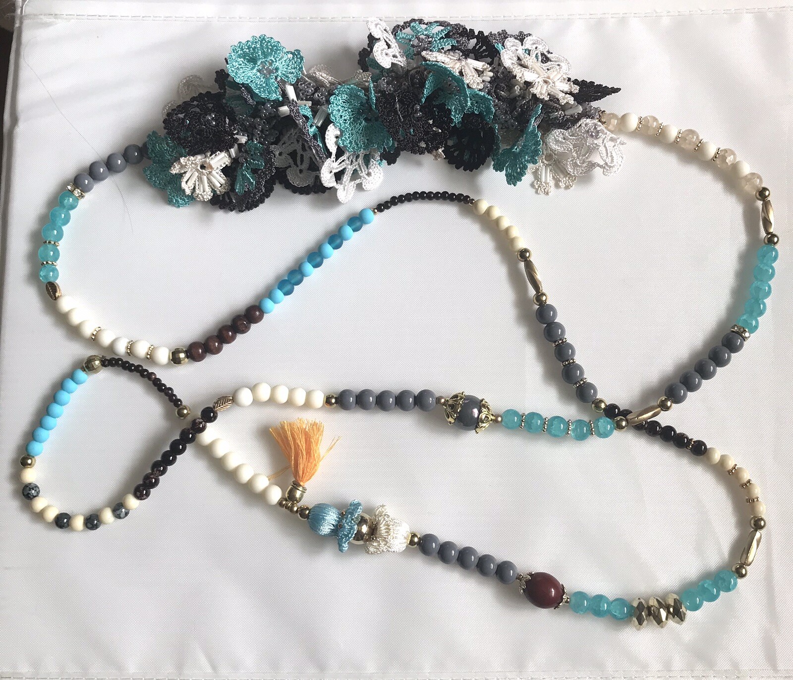 Blue Brown Crochet Choker, Crochet Collar, Boho Circle Necklace, Oya ...