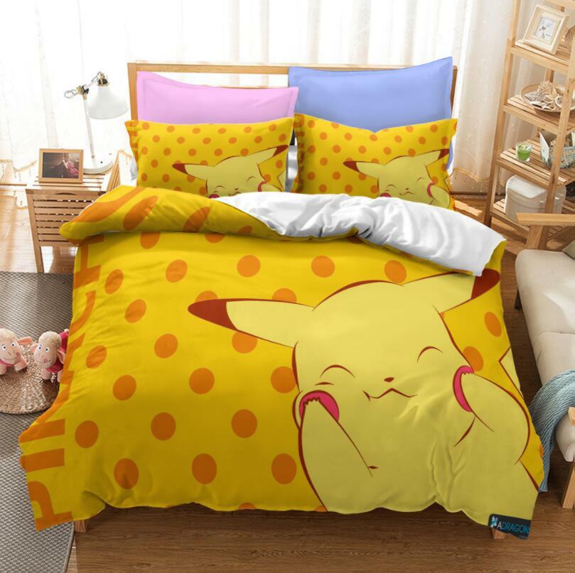 3D Anime Pokemon Pikachu Quilt Duvet Cover Doona Bedding Set Single ...