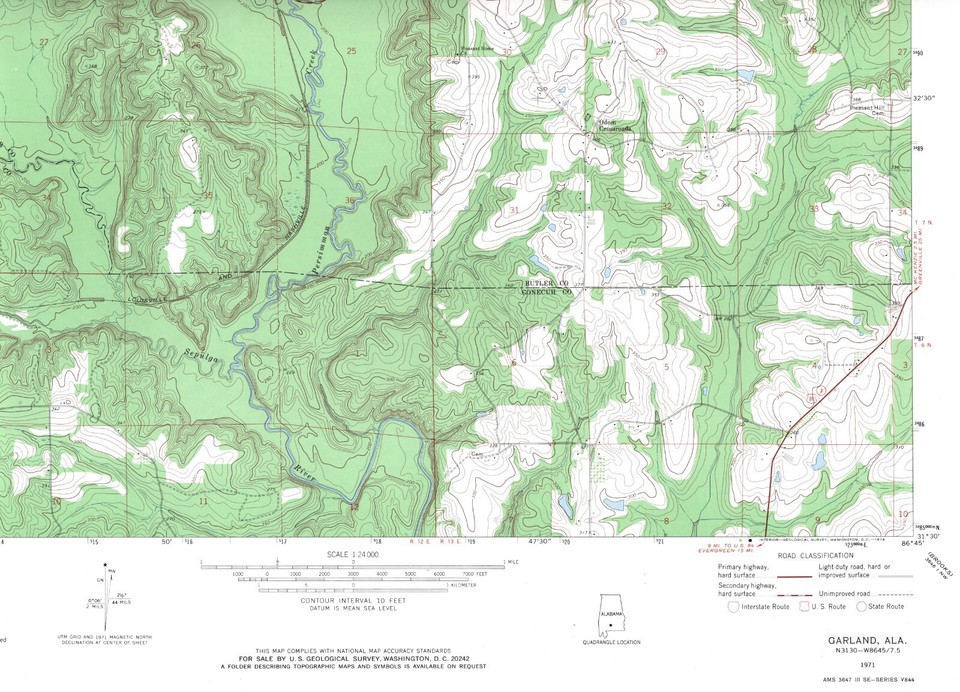 Garland Quadrangle Alabama 1971 USGS Topo Map 7.5 Minute Topographic | eBay