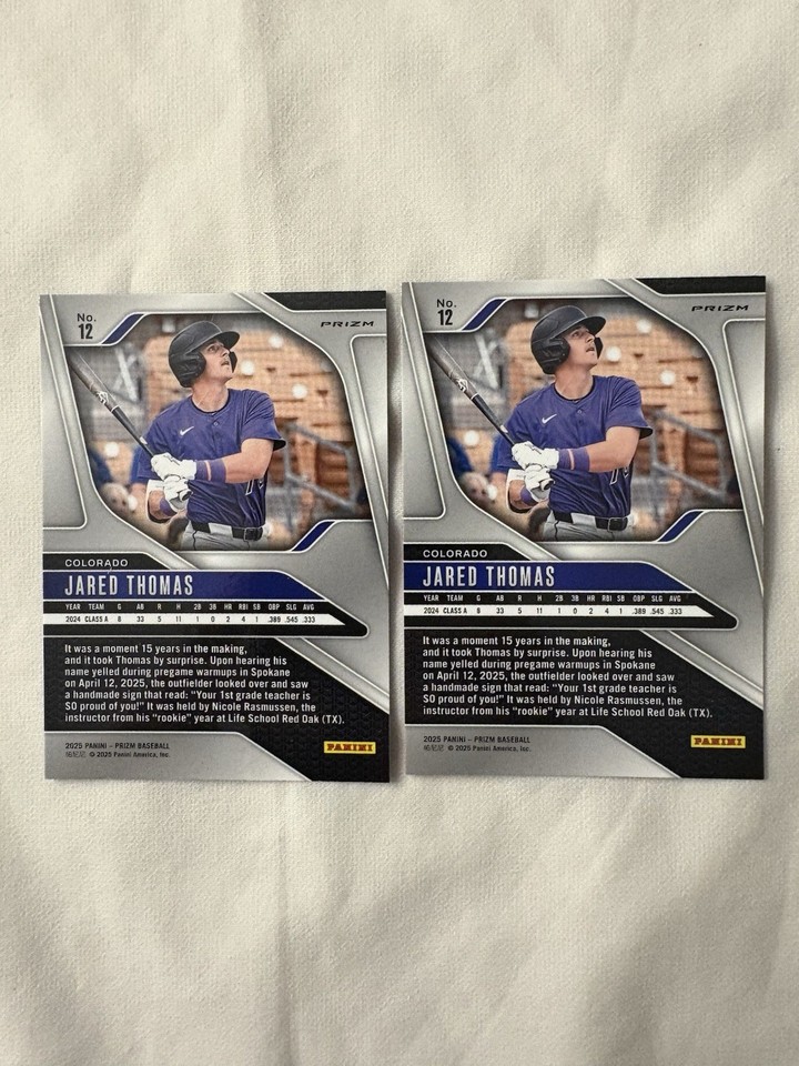 2025 Panini Prizm Baseball JARED THOMAS Pink + Blue Ice Prizm #12 | eBay