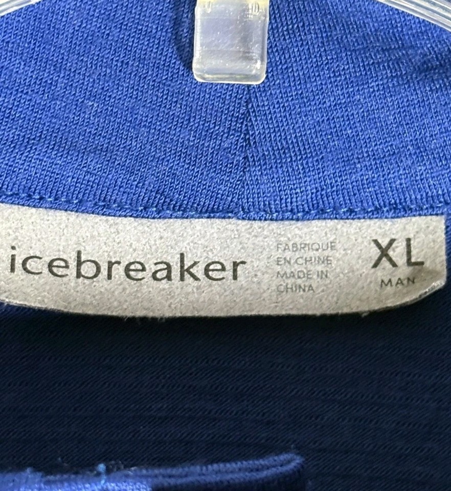 Icebreaker Pure Merino Wool Mens XL Blue 1/4 Zip Sweater LS Running ...