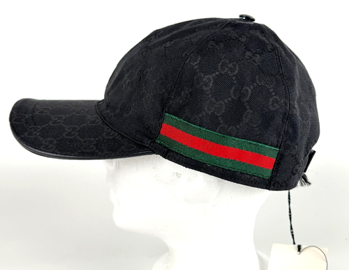 Gucci NWT Auth Men Black Sz Large L 59 GG Logo Monogram Web Ball Cap ...