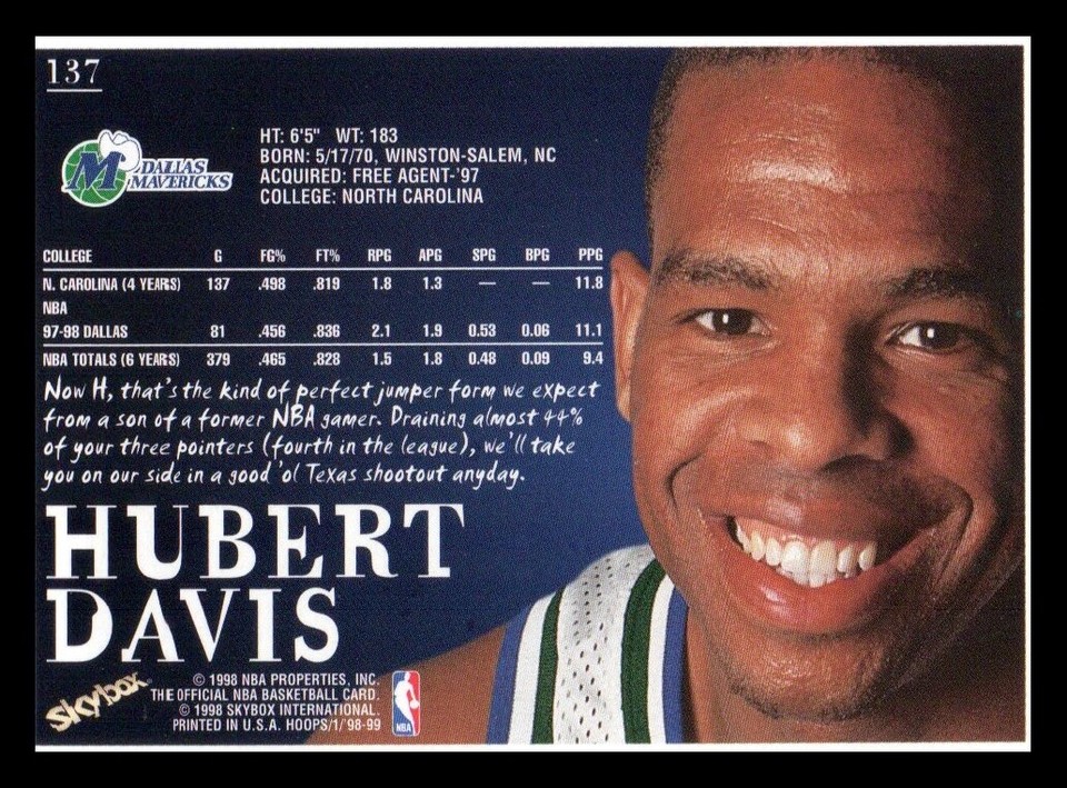 1998-99 Hoops #137 Hubert Davis NBA Basketball Dallas Mavericks | eBay