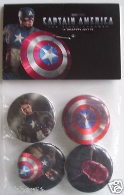 Captain America Set of 4 Pinback Buttons Marvel Studios First Avenger ...