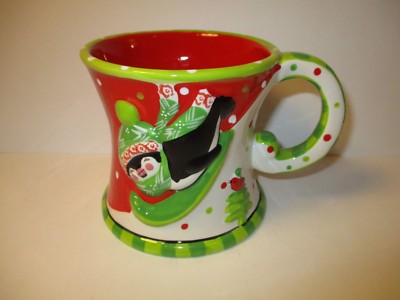 Temptations Christmas Coffee Mug 16 OZ Sledding Penguin Joy Snow Winter ...
