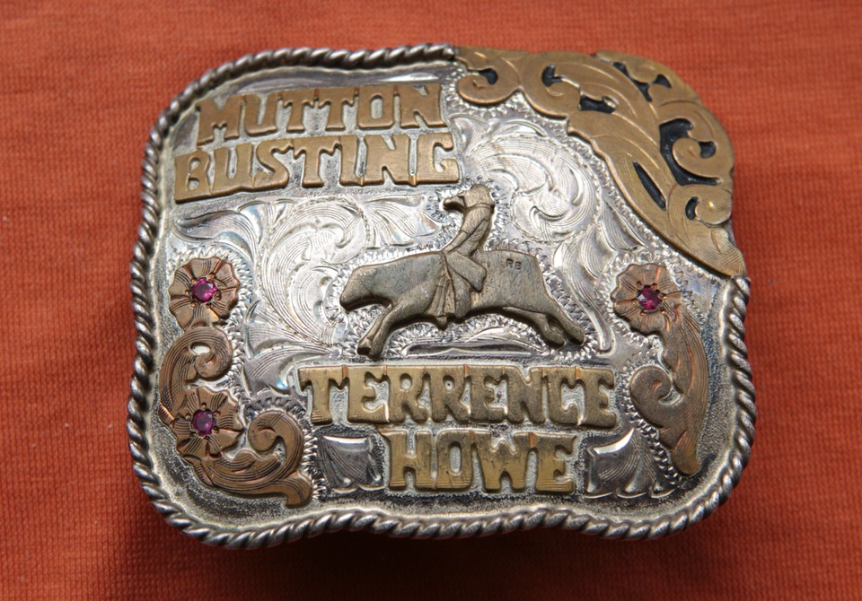 Vtg Red Bluff Cowboy Bull Rodeo Western Trophy Belt Buckle Mutton ...