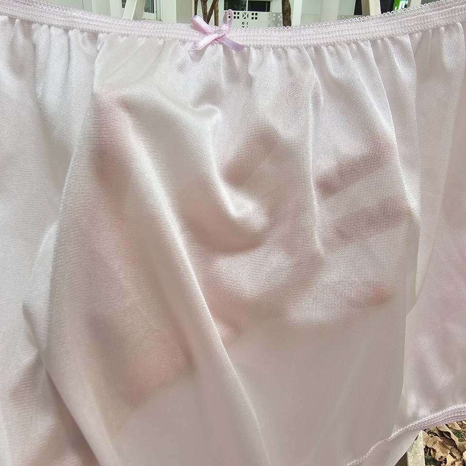 Vintage Slippery Nylon Panty Double Gusset Pink Ice Granny Sheer Brief ...