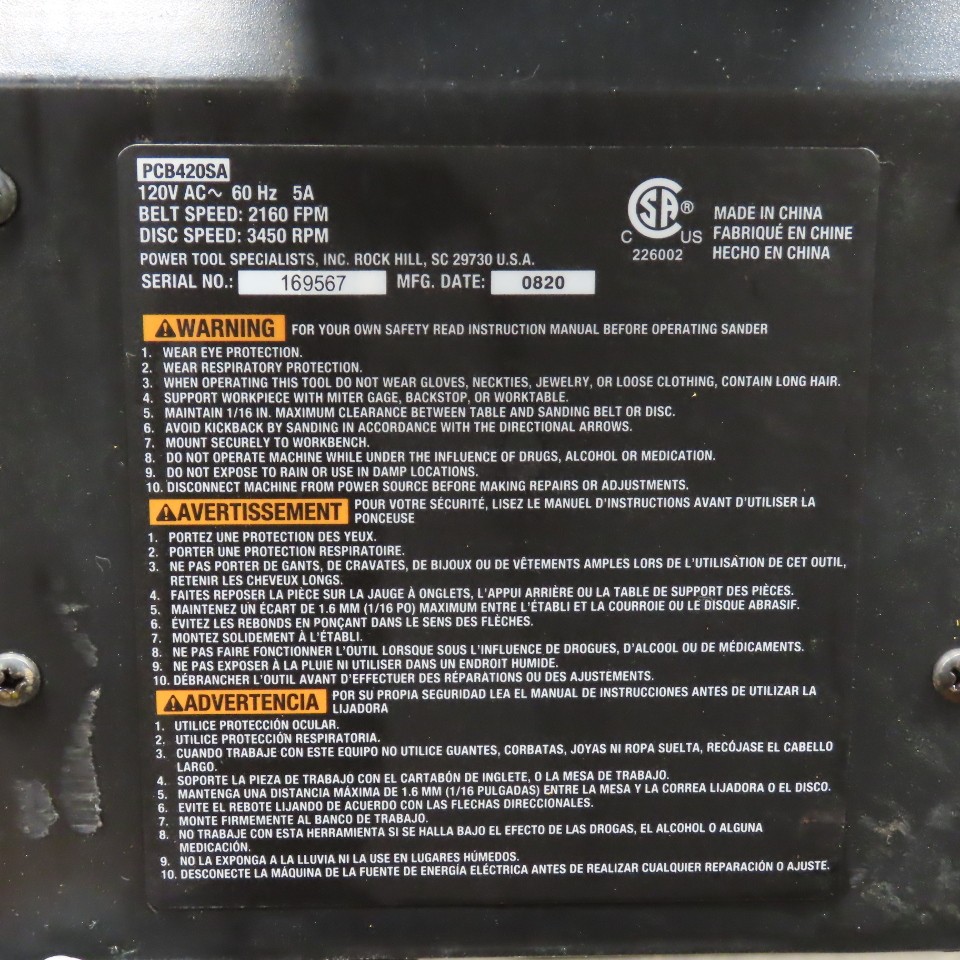 Porter Cable PCB420SA 4" x 36" Belt / 8" Disc Sander Combo W/ Pedestal ...