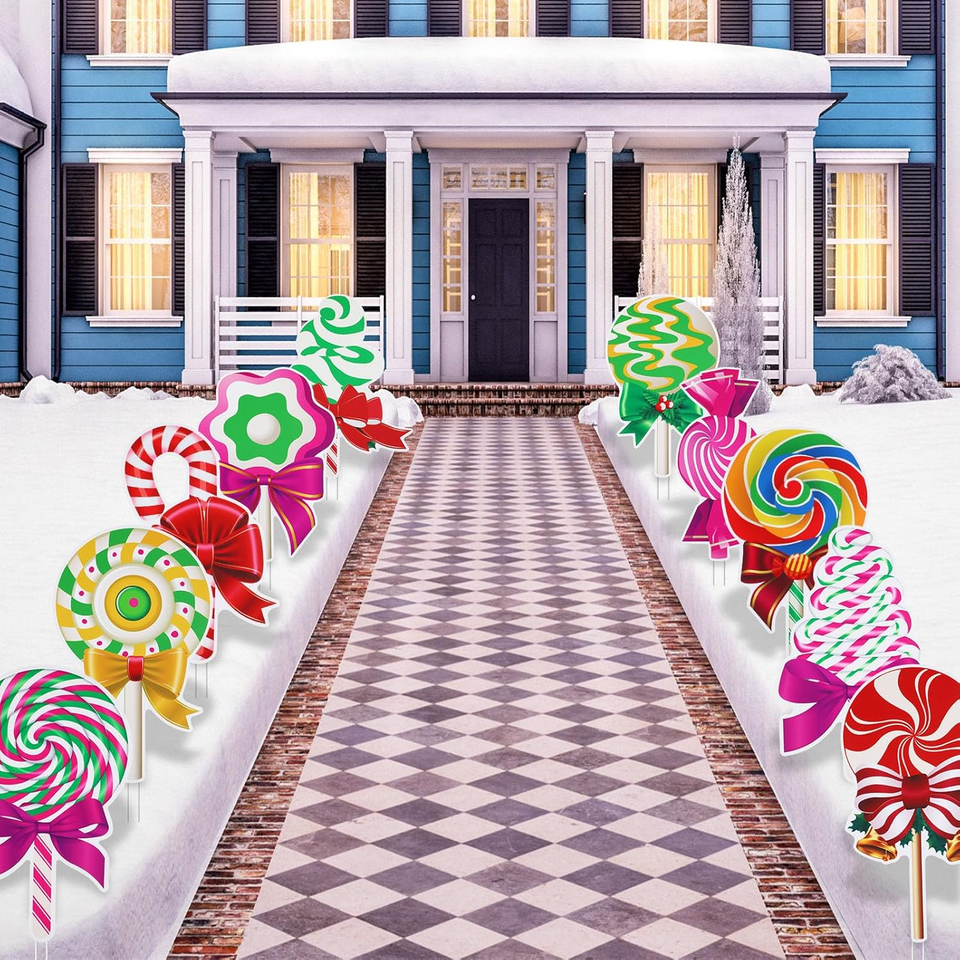 10 Pieces Christmas Candy Decorations Outdoor Yard Signs Plastic ...