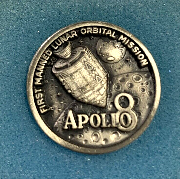 NASA Apollo 8 1968 Balfour Pewter Coin Medallion 2 Sided + Case 1.25 ...