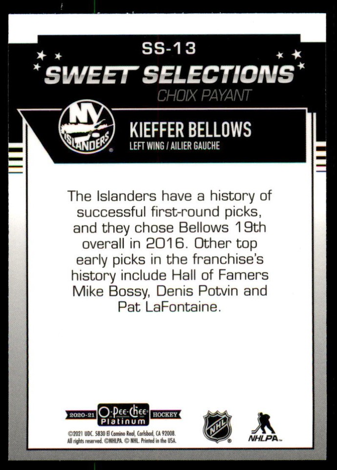 2020-21 O-Pee-Chee Platinum #SS-13 Kieffer Bellows Sweet Selections | eBay